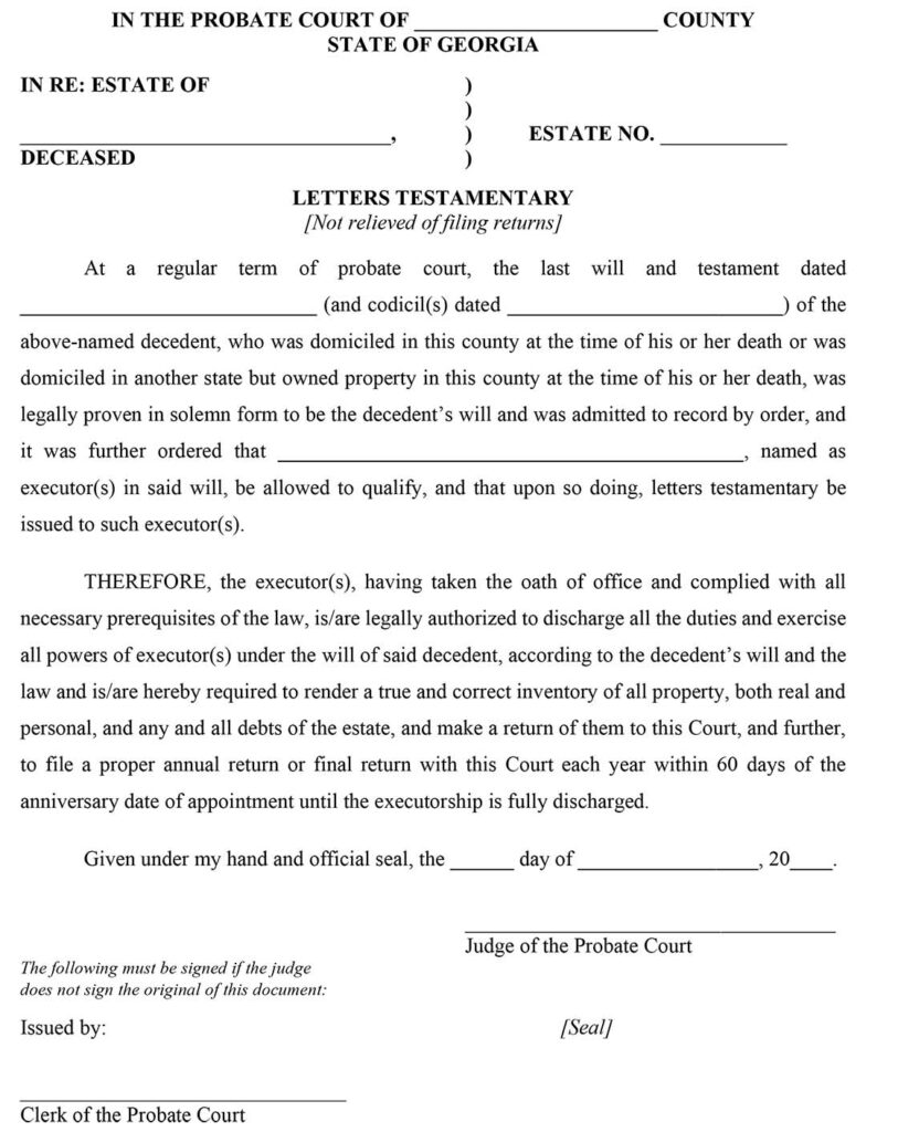 Letter of Testamentary in Georgia: How to Get & Why Needed